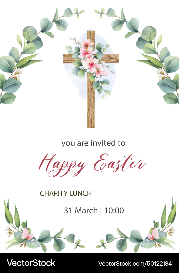 Watercolor easter card with a cross and green Vector Image