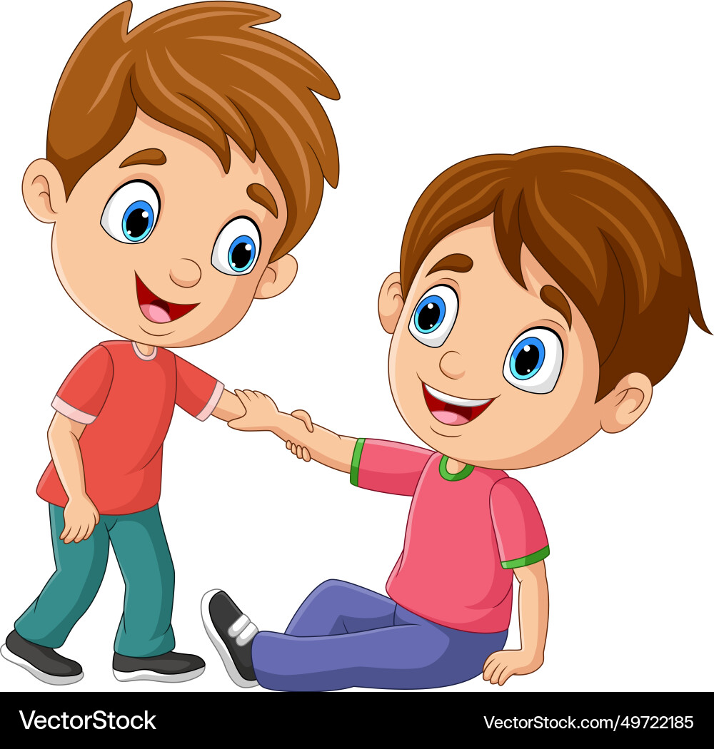 Cartoon little boy helping his friend Royalty Free Vector