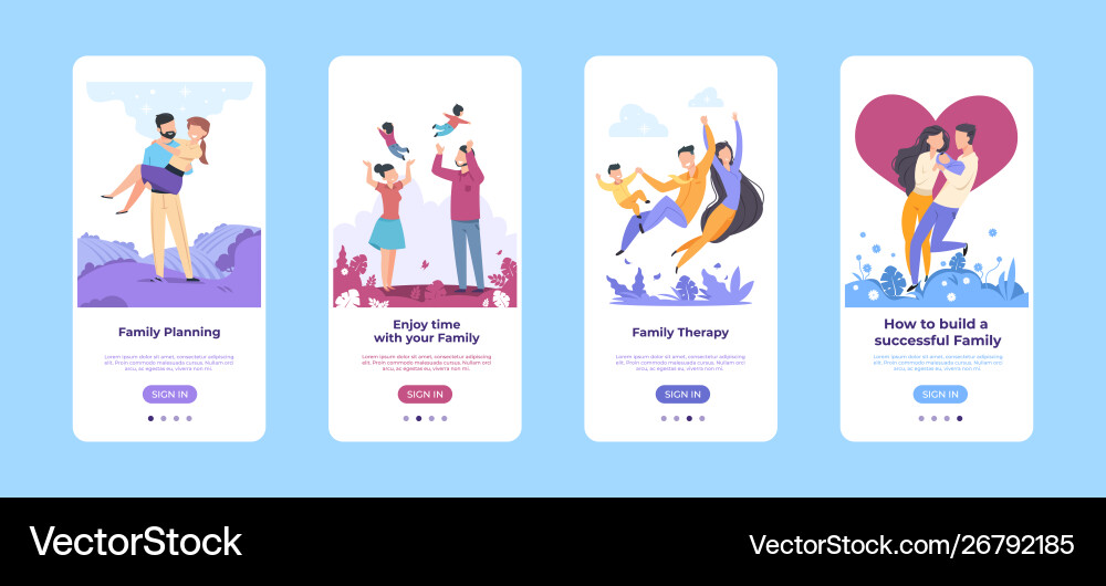 Family onboard screen happy cartoon characters Vector Image