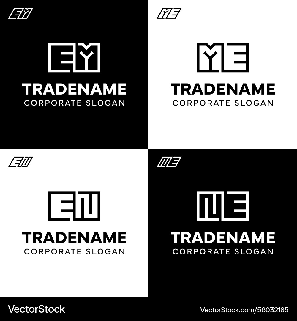 Letters em me en ne square and dynamic logo set Vector Image