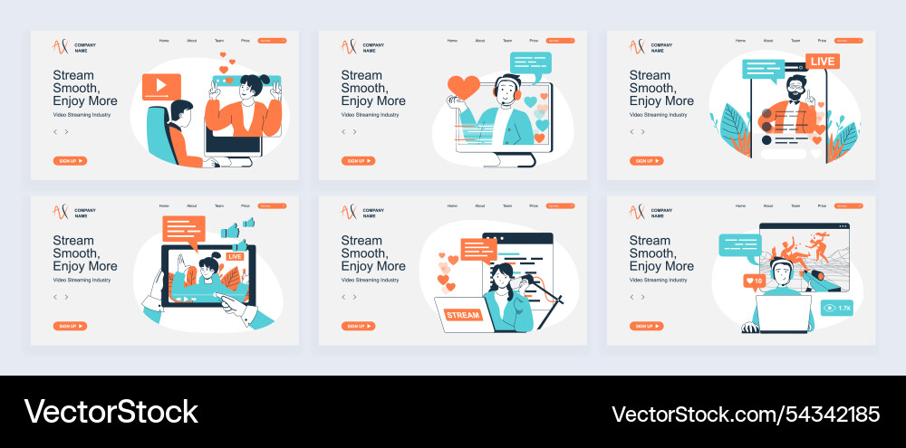 Video streaming concept of landing page with slide