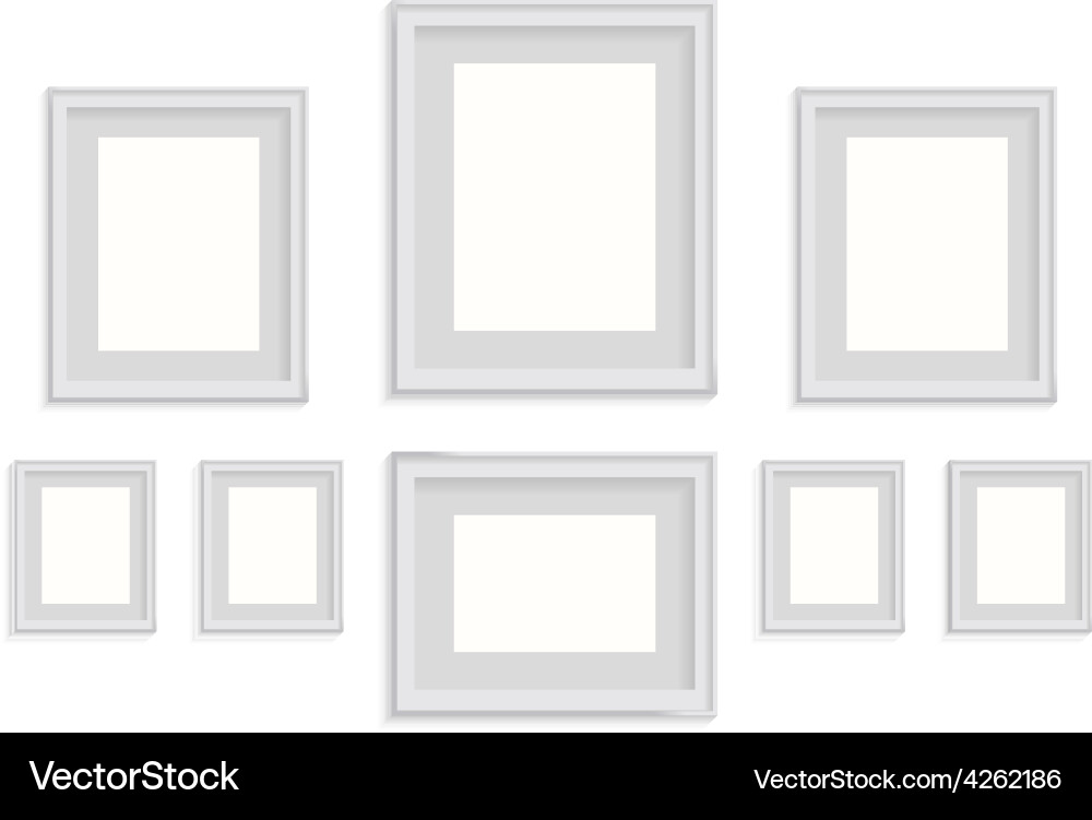 Blank picture frame template set isolated on wall Vector Image