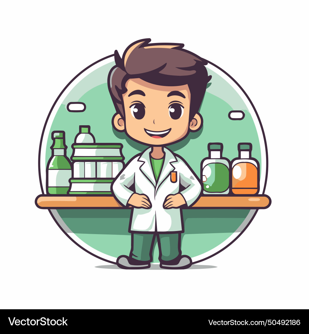 Cartoon boy pharmacist character in style Vector Image