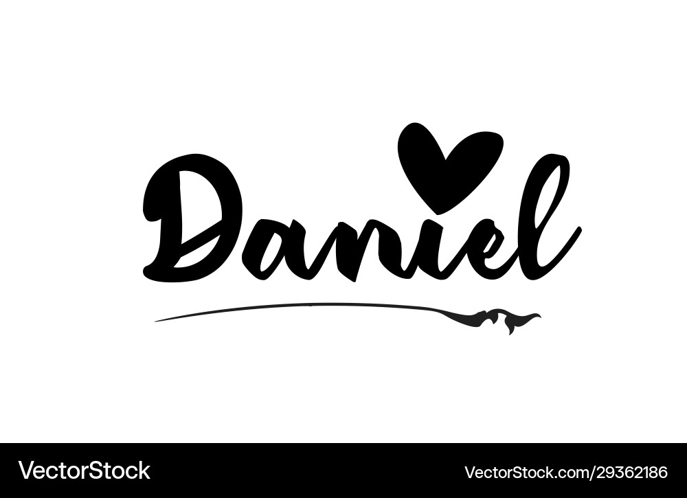 Daniel name text word with love heart hand Vector Image
