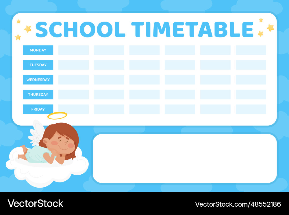 Schule Zeitplan mit niedlichen Mädchen Engel Charakter