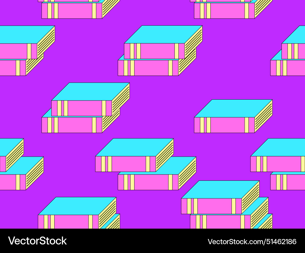 Stack of books seamless pattern in 80s style pink Vector Image