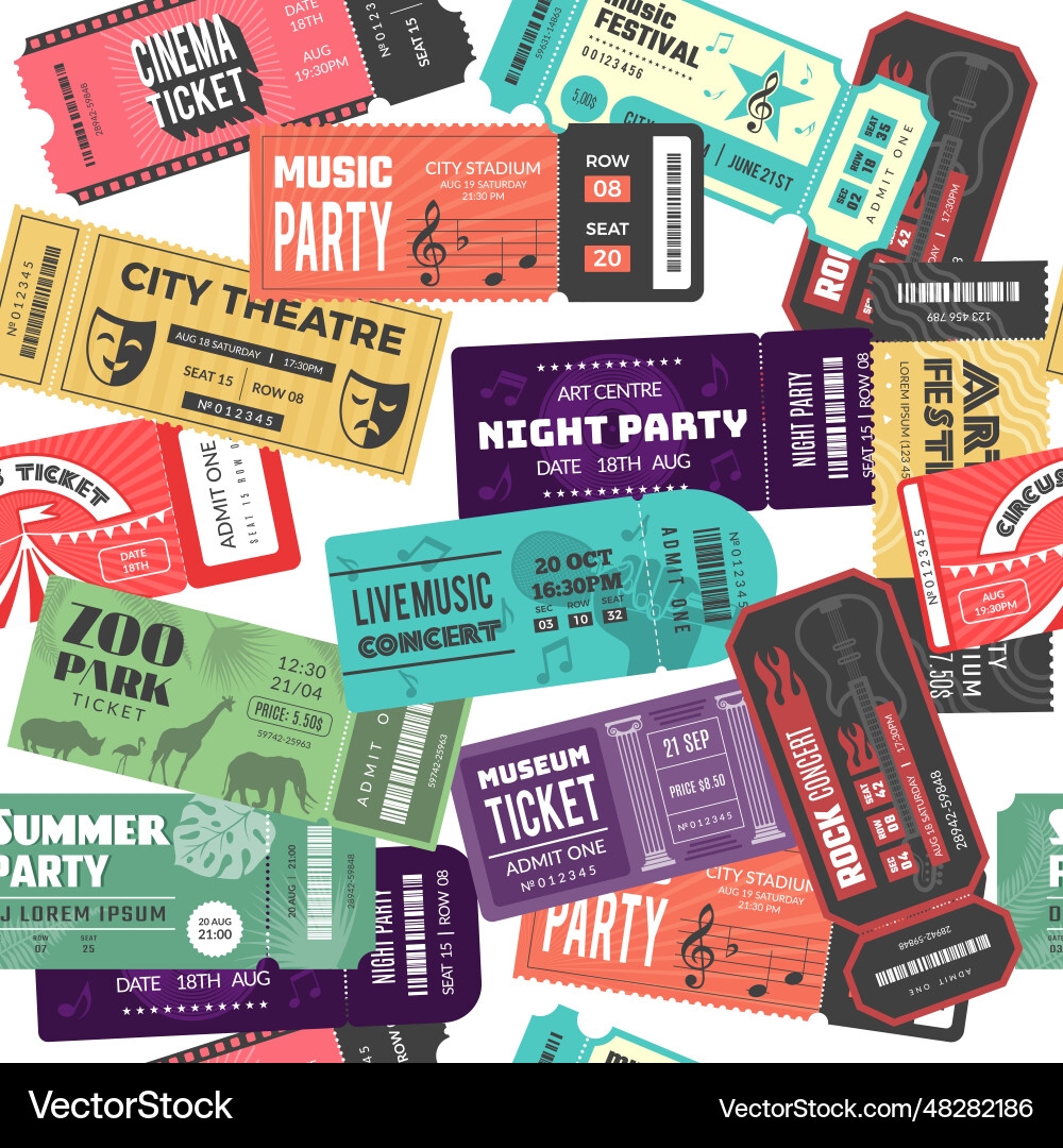 Tickets seamless pattern cinema music party Vector Image