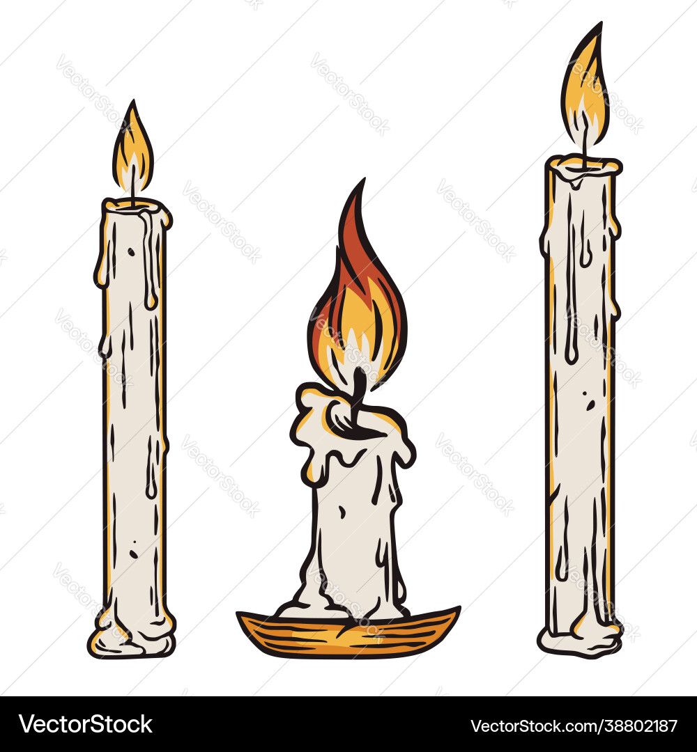 Candle wich flame for holiday design wax and fire Vector Image