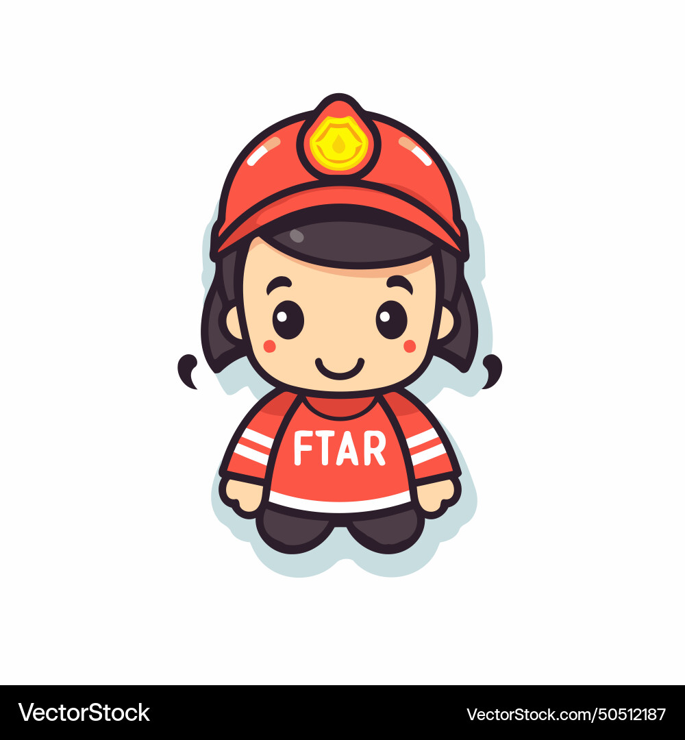 Firefighter girl cute cartoon fireman Royalty Free Vector