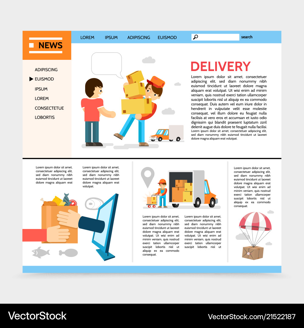 Flat delivery service website template Royalty Free Vector