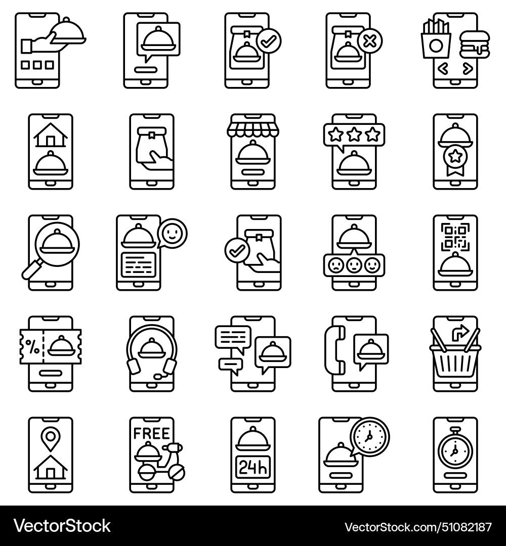 Food delivery application line icons set Vector Image