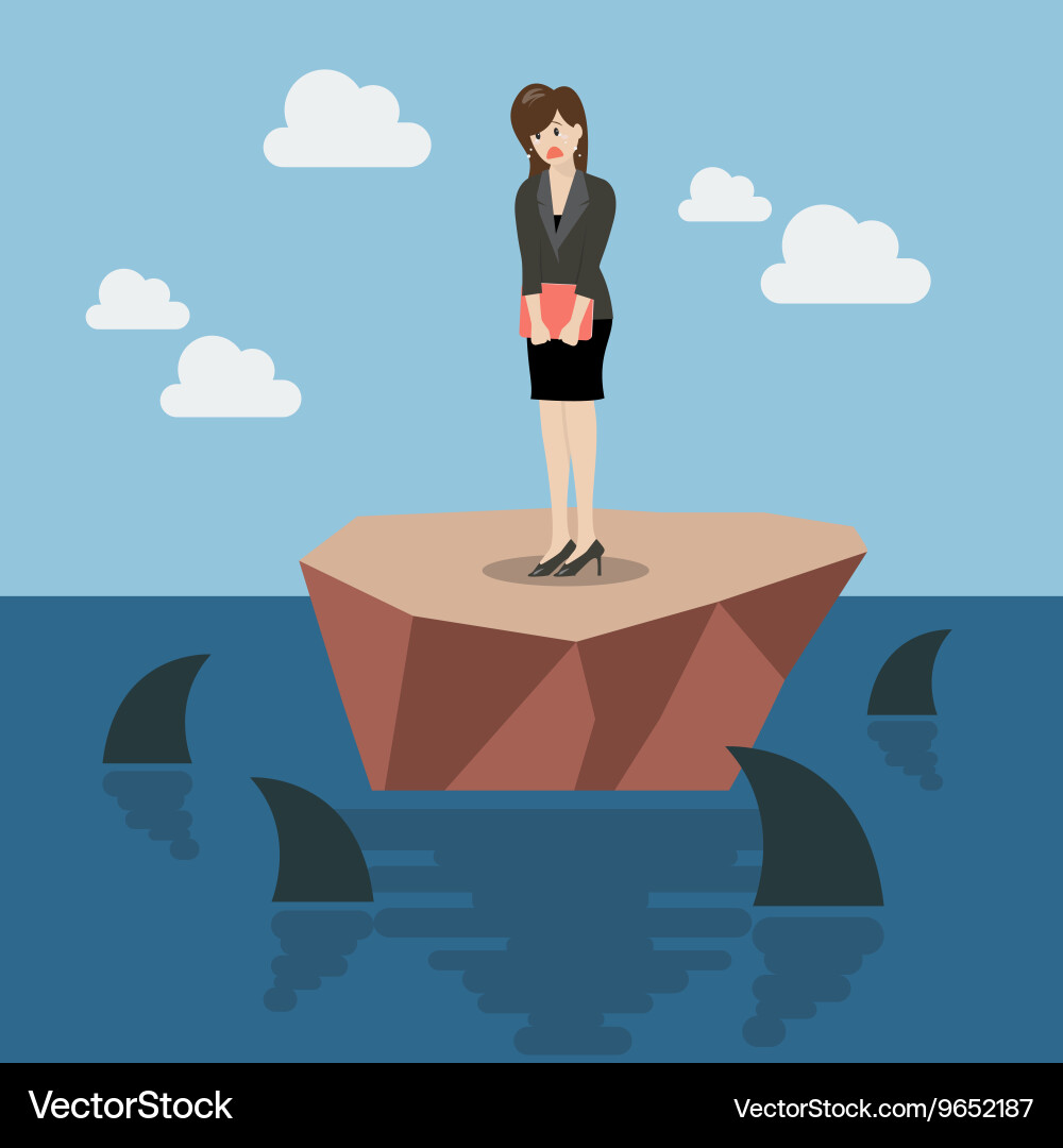 Helpless business woman on a small island which Vector Image