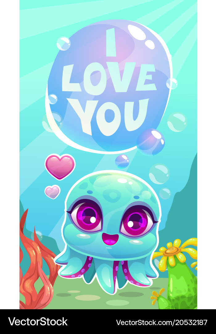Little cute cartoon baby octopus Royalty Free Vector Image