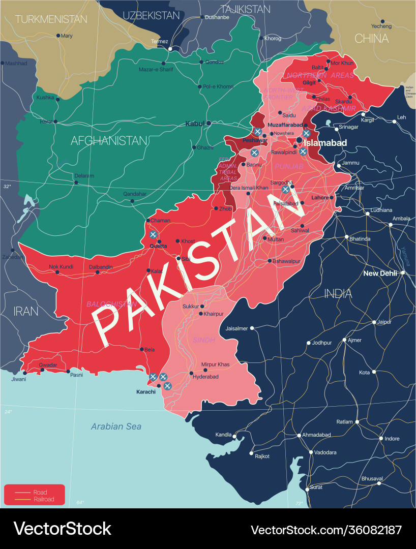 Pakistan country detailed editable map Royalty Free Vector