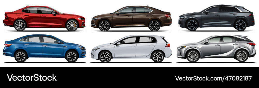 Realistic Side View Car Collection Royalty Free Vector Image