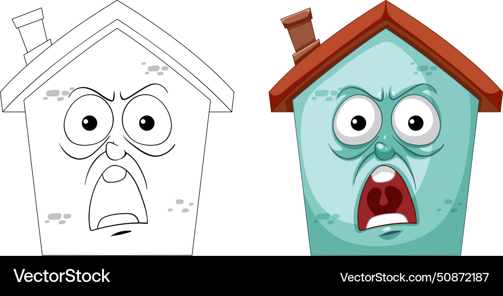 Two houses with human-like facial expressions Vector Image