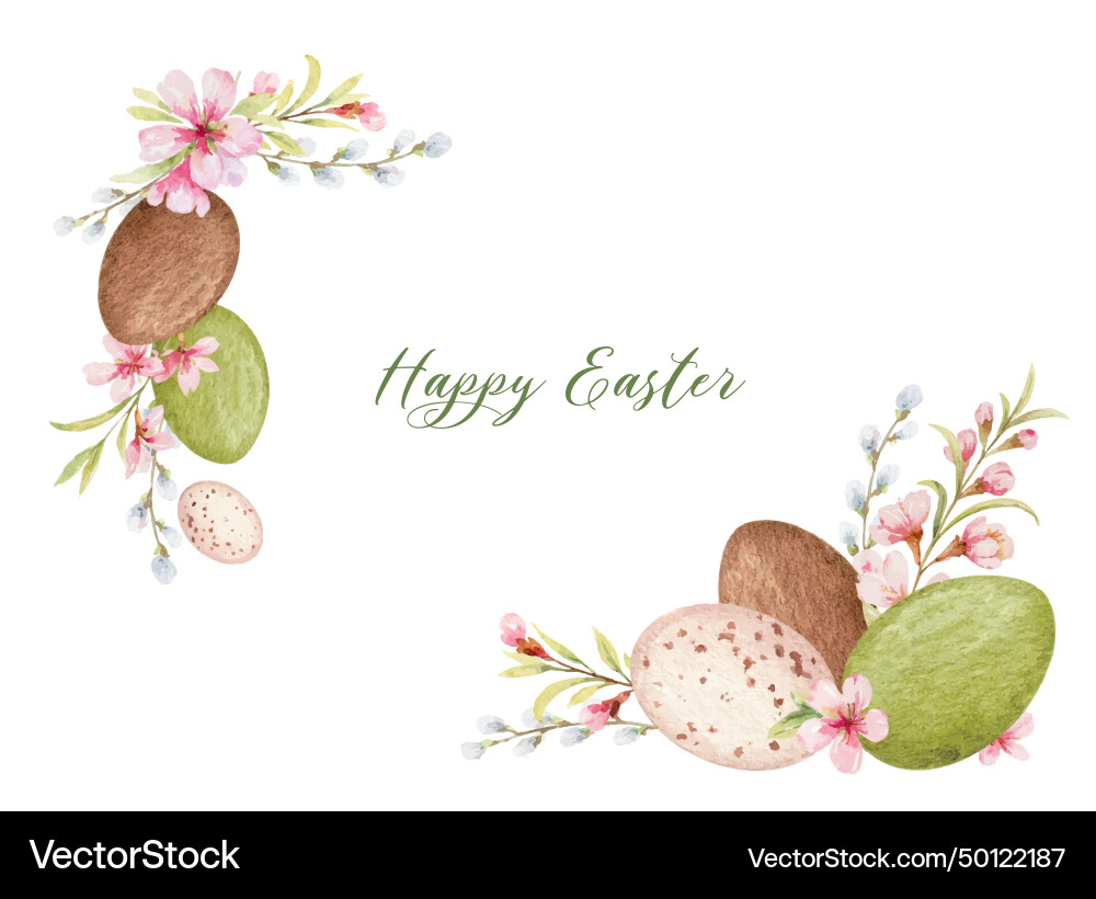 Watercolor frame with easter eggs and spring Vector Image