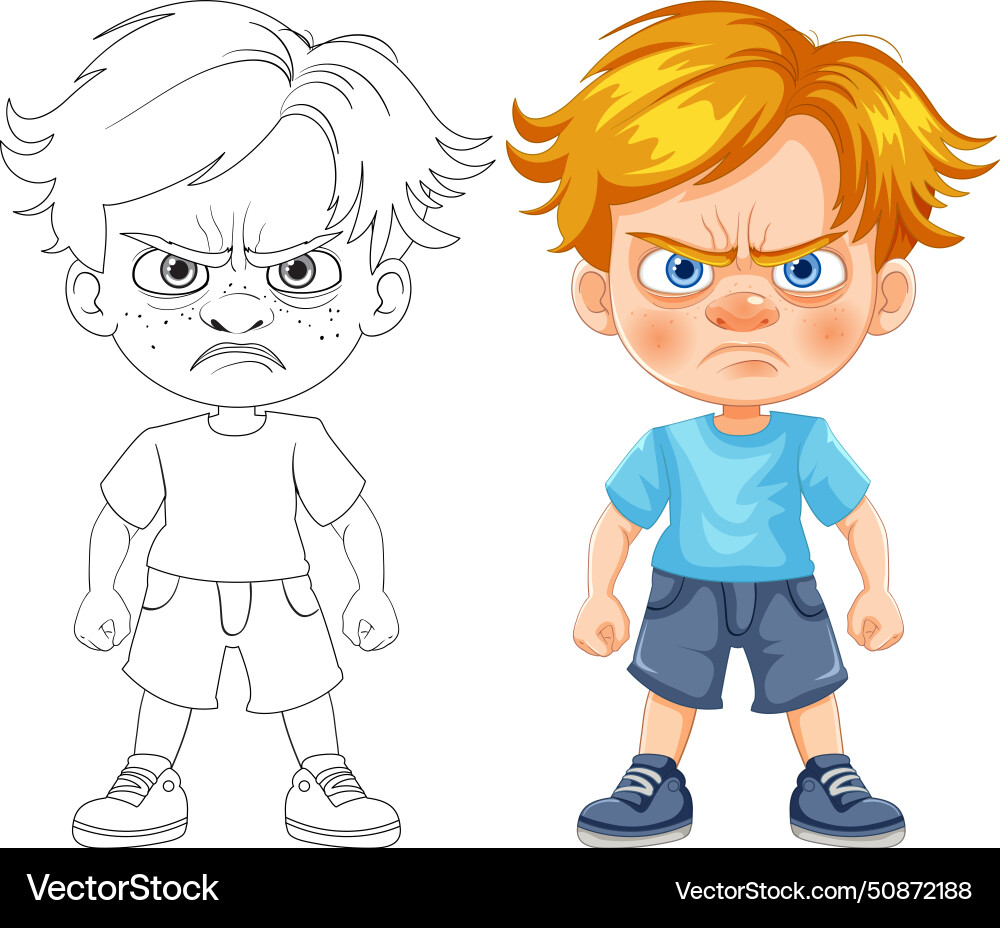 Colorful and outlined angry boy Royalty Free Vector Image