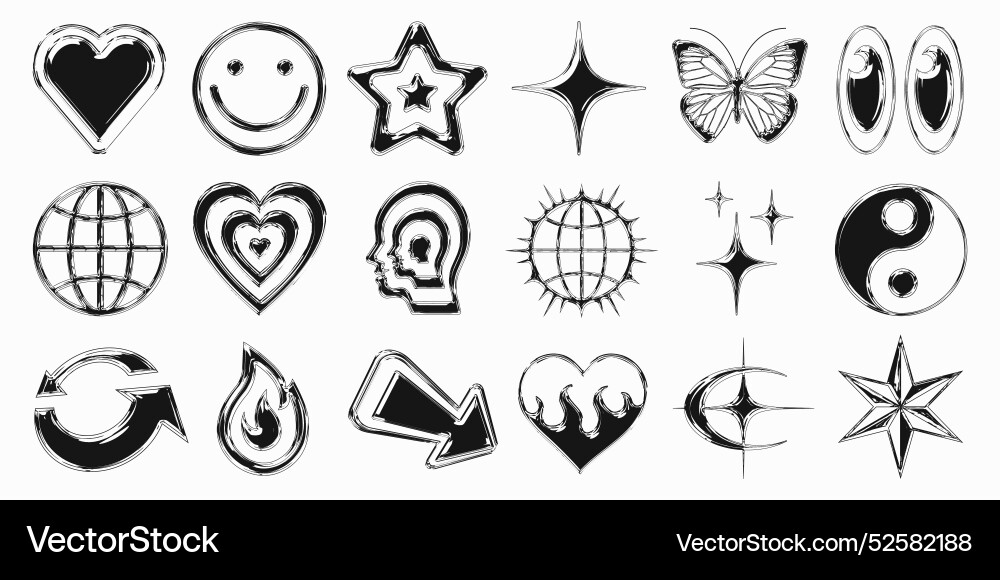Cool trendy y2k icon signs design chrome Vector Image