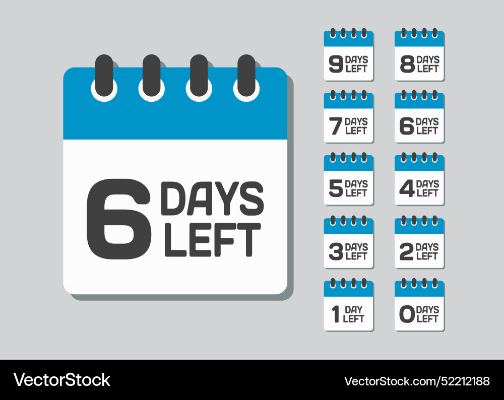 Countdown daily page calendar icon - 6 days left Vector Image