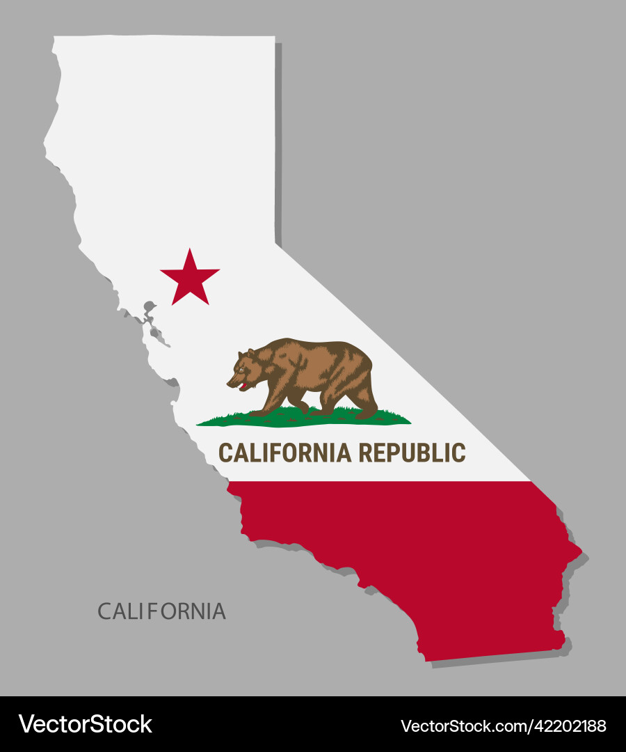 Editable map of california republic with flag Vektorbild
