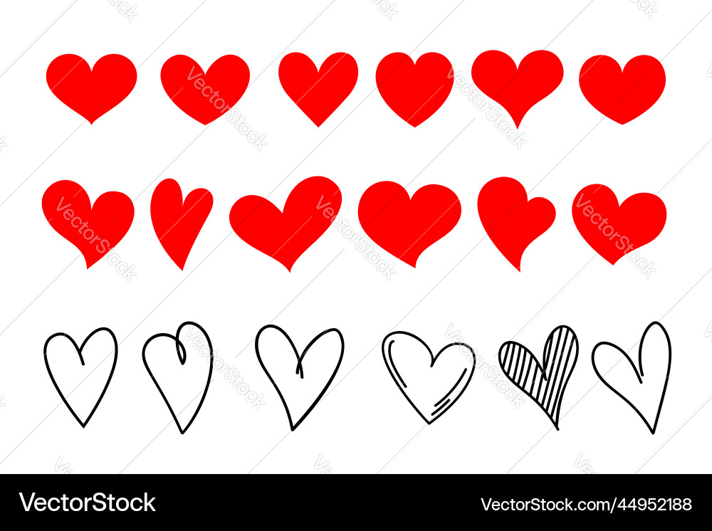 Hand Drawn Red Heart Icons Royalty Free Vector Image