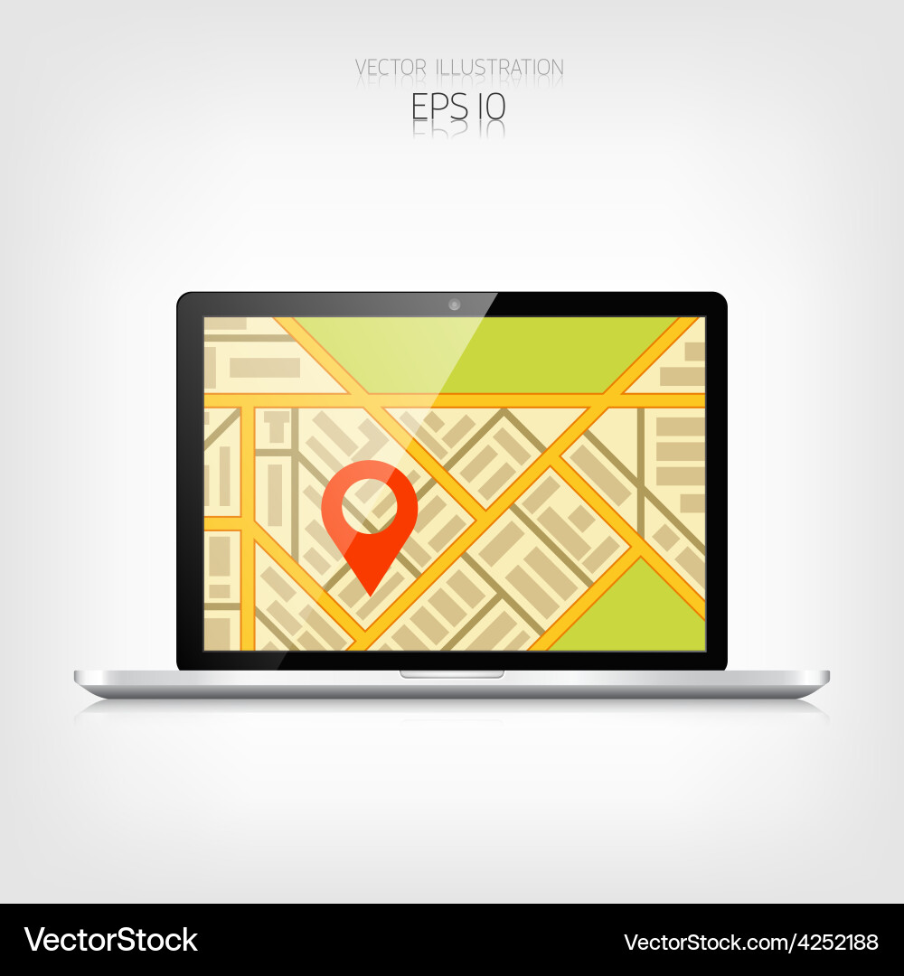Navigation background with laptop and map Vector Image