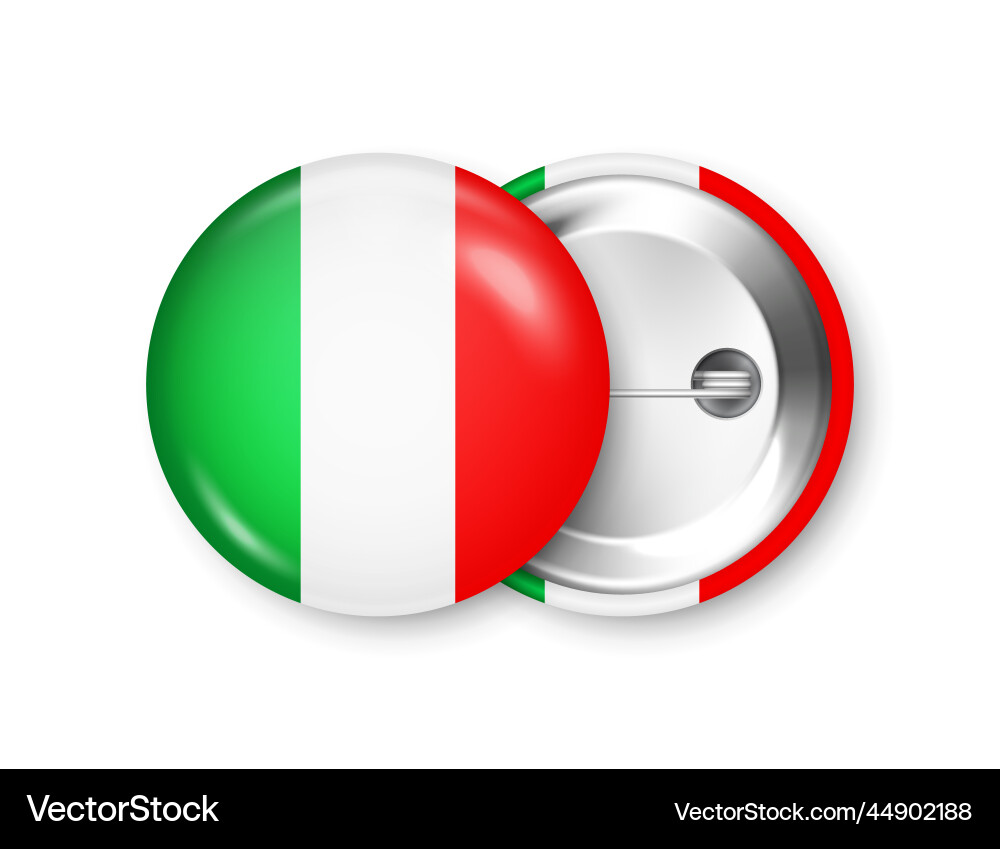 Realistic button badge with printed italian flag Vector Image