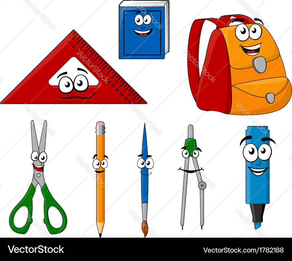 School supplies and objects in cartoon style Vector Image