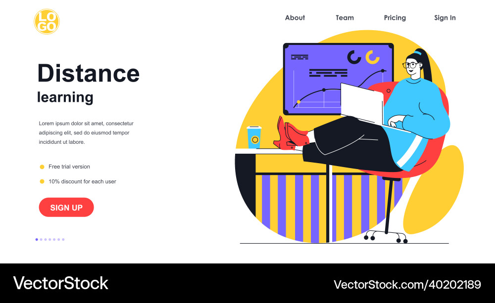 Distance learning web banner concept Royalty Free Vector
