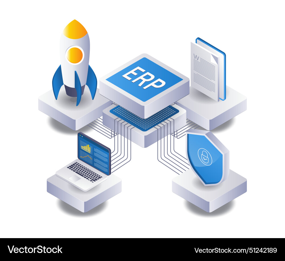 Erp business network technology isometric flat Vector Image