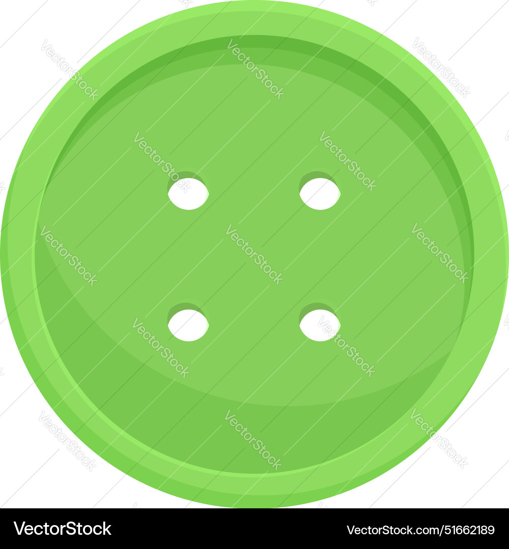 Green sewing button with four holes isolated Vector Image