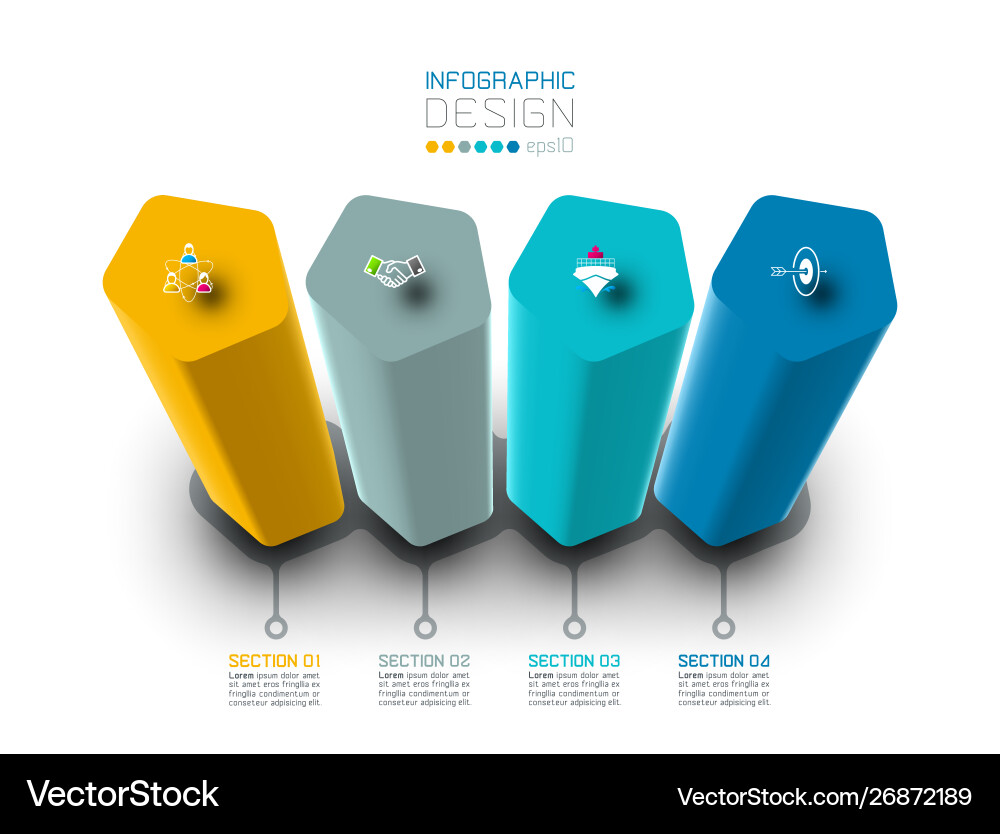 Infographic label design with pentagon columns Vector Image
