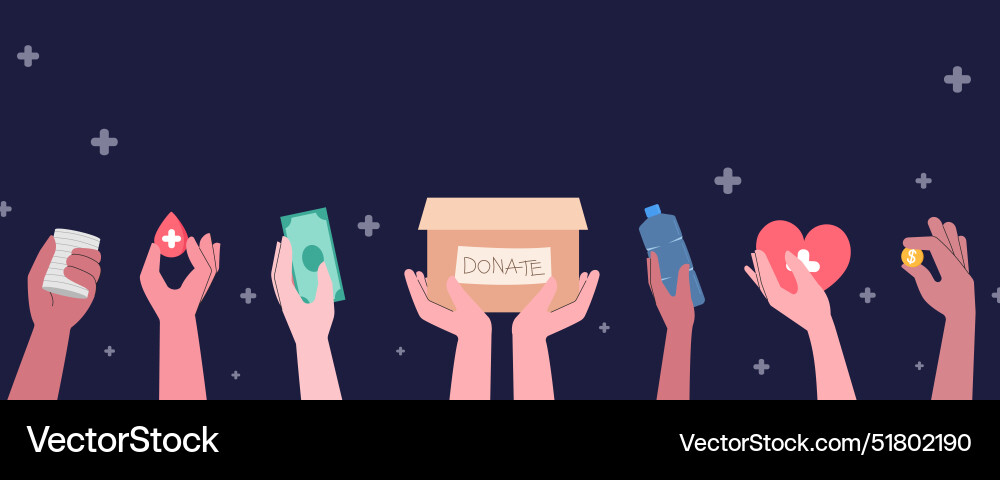 Colorful donation poster with diverse hands Vector Image