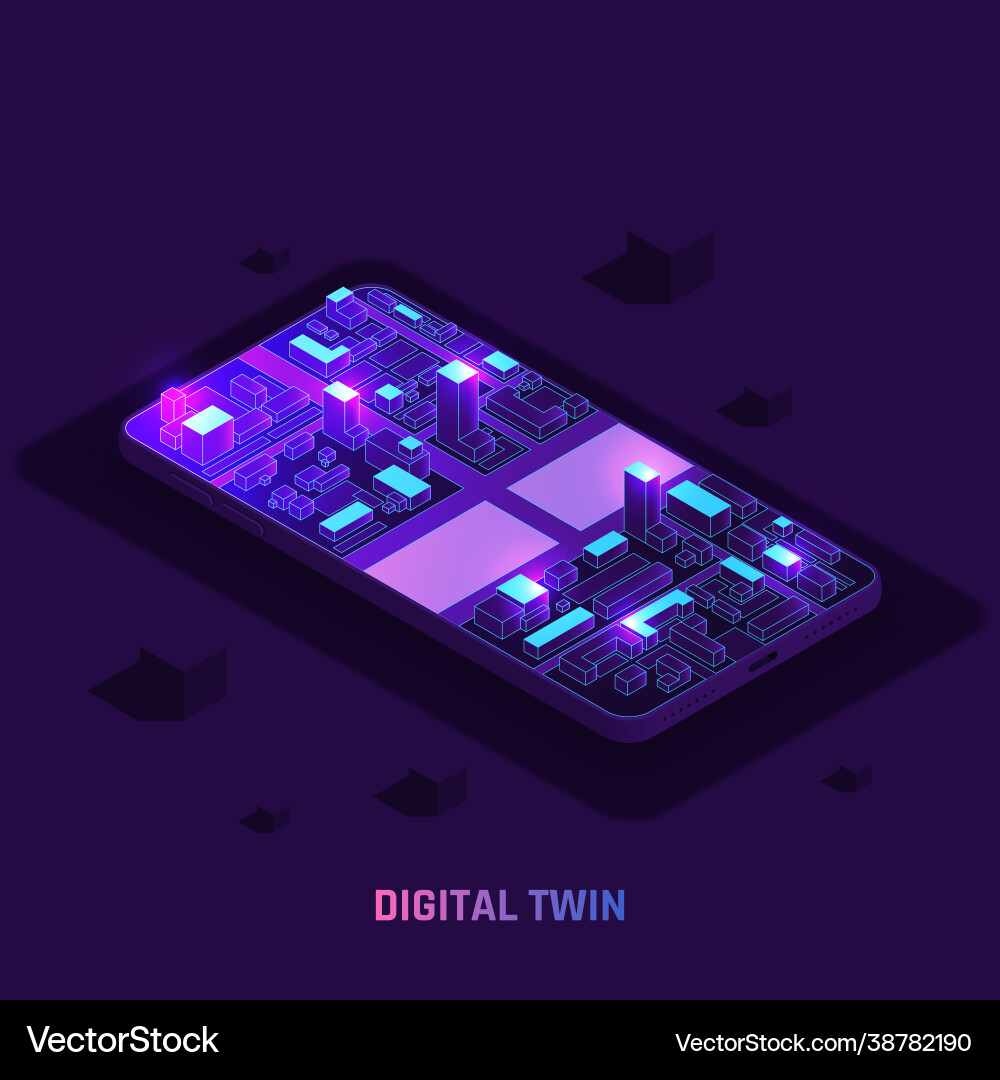 Digital twin technology isometric background Vector Image