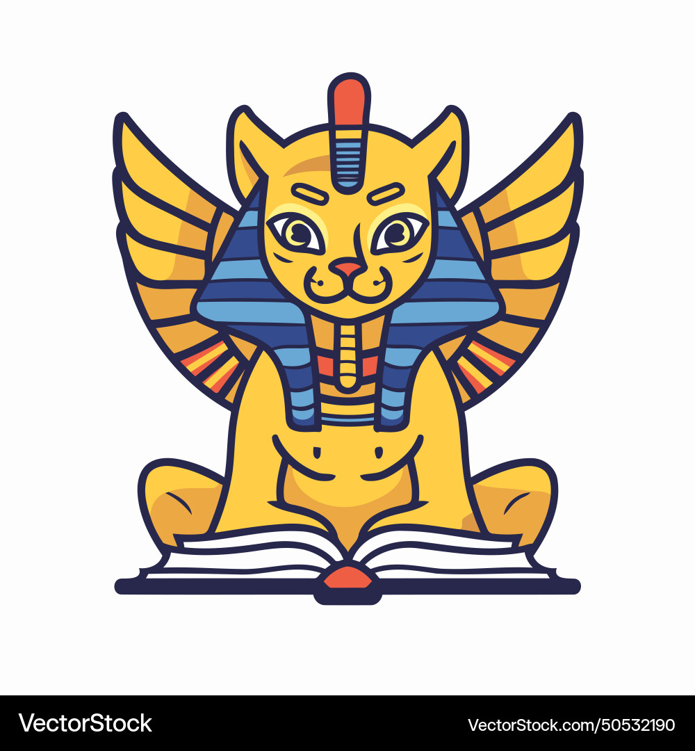 Egyptian cat with book in flat cartoon style Vector Image