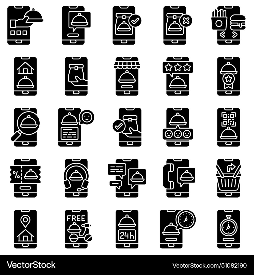 Food delivery application solid icons set Vector Image