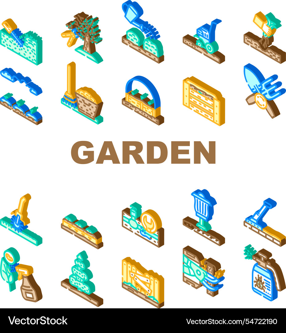 Garden maintenance mulching icons set Royalty Free Vector