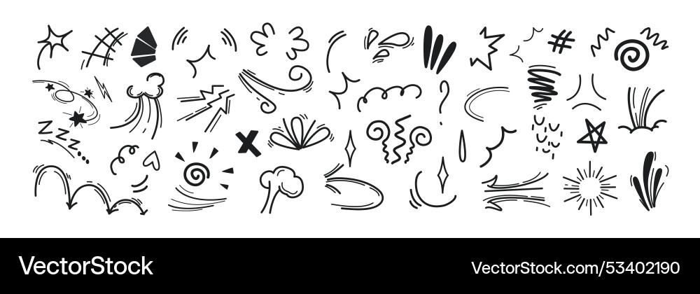 Hand drawn line movement elements doodle comic Vector Image