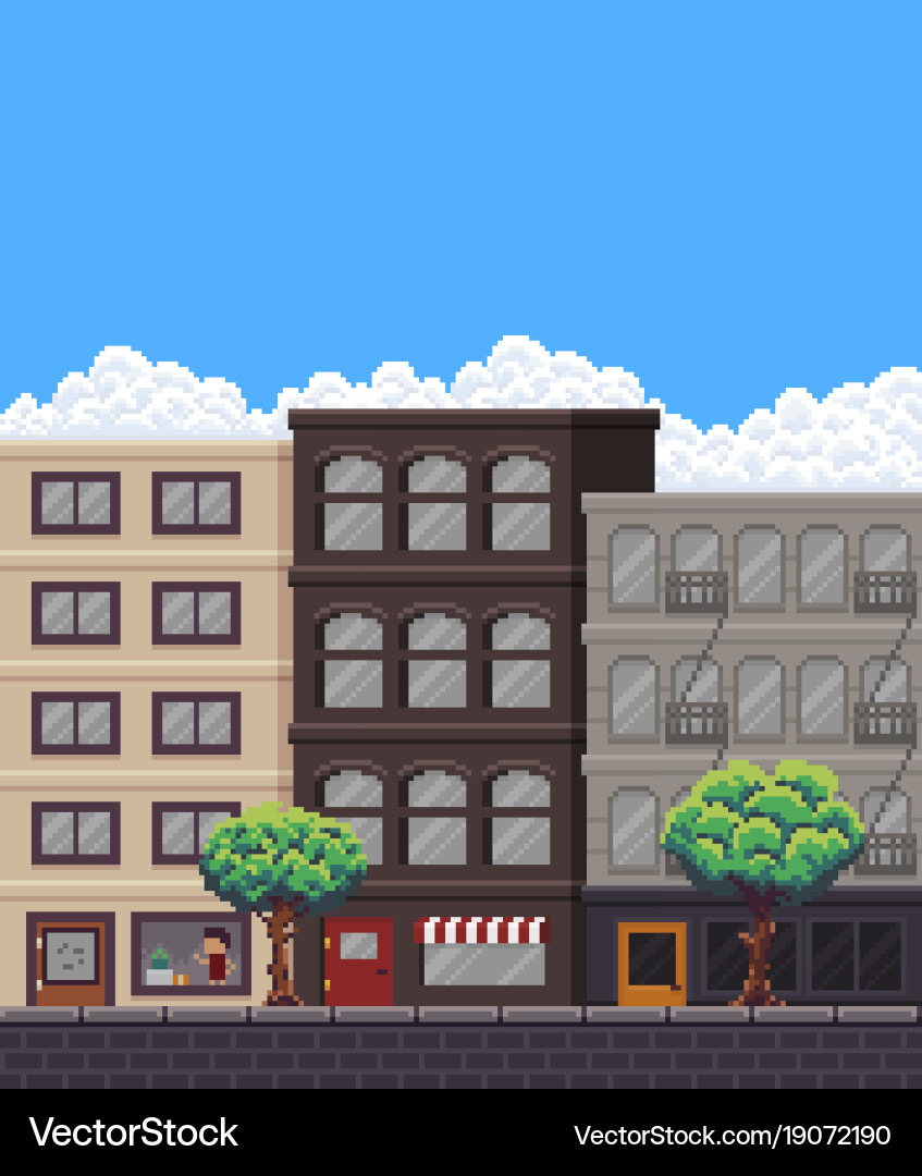 Pixel Streetscape Royalty Free Vector Image - VectorStock