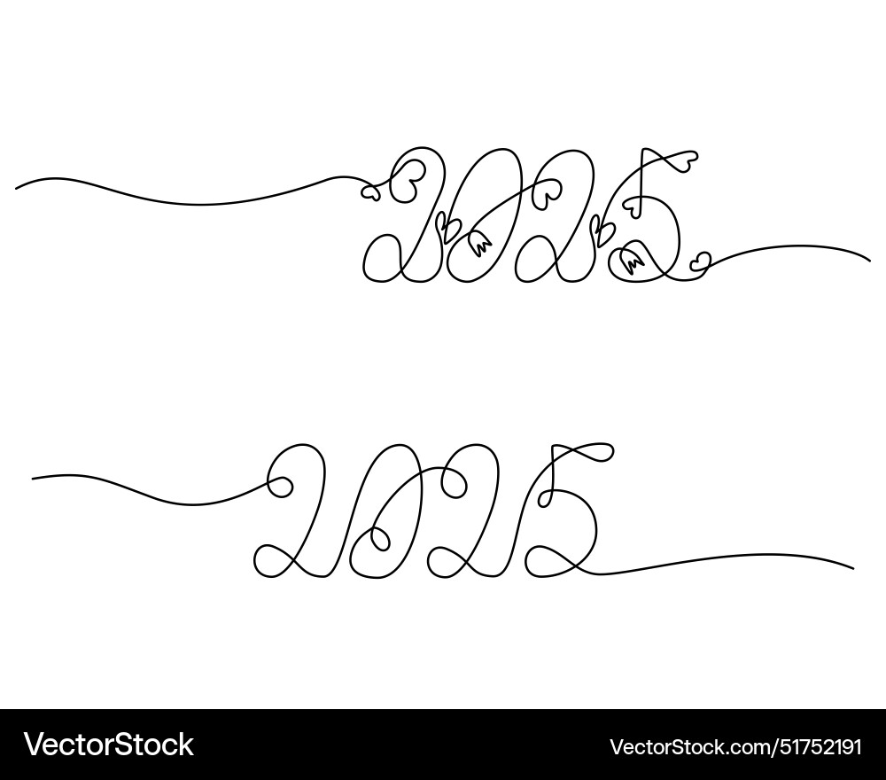 2025 hand lettering continuous line set of 2 Vector Image