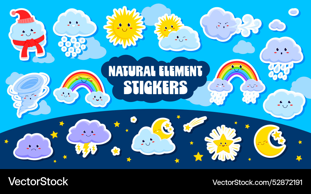 Cartoon weather characters stickers patches Vector Image