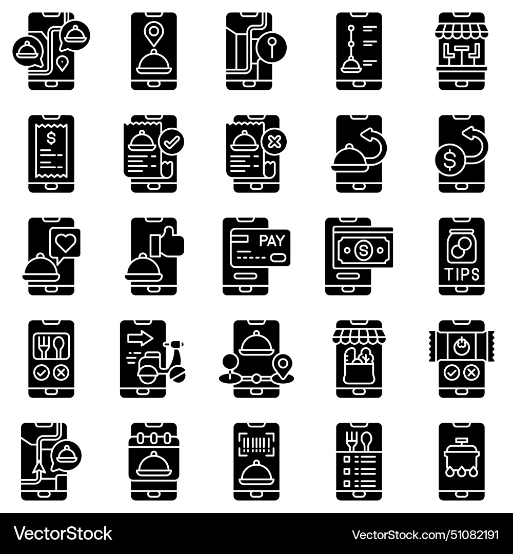 Food delivery application solid icons set 2 Vector Image