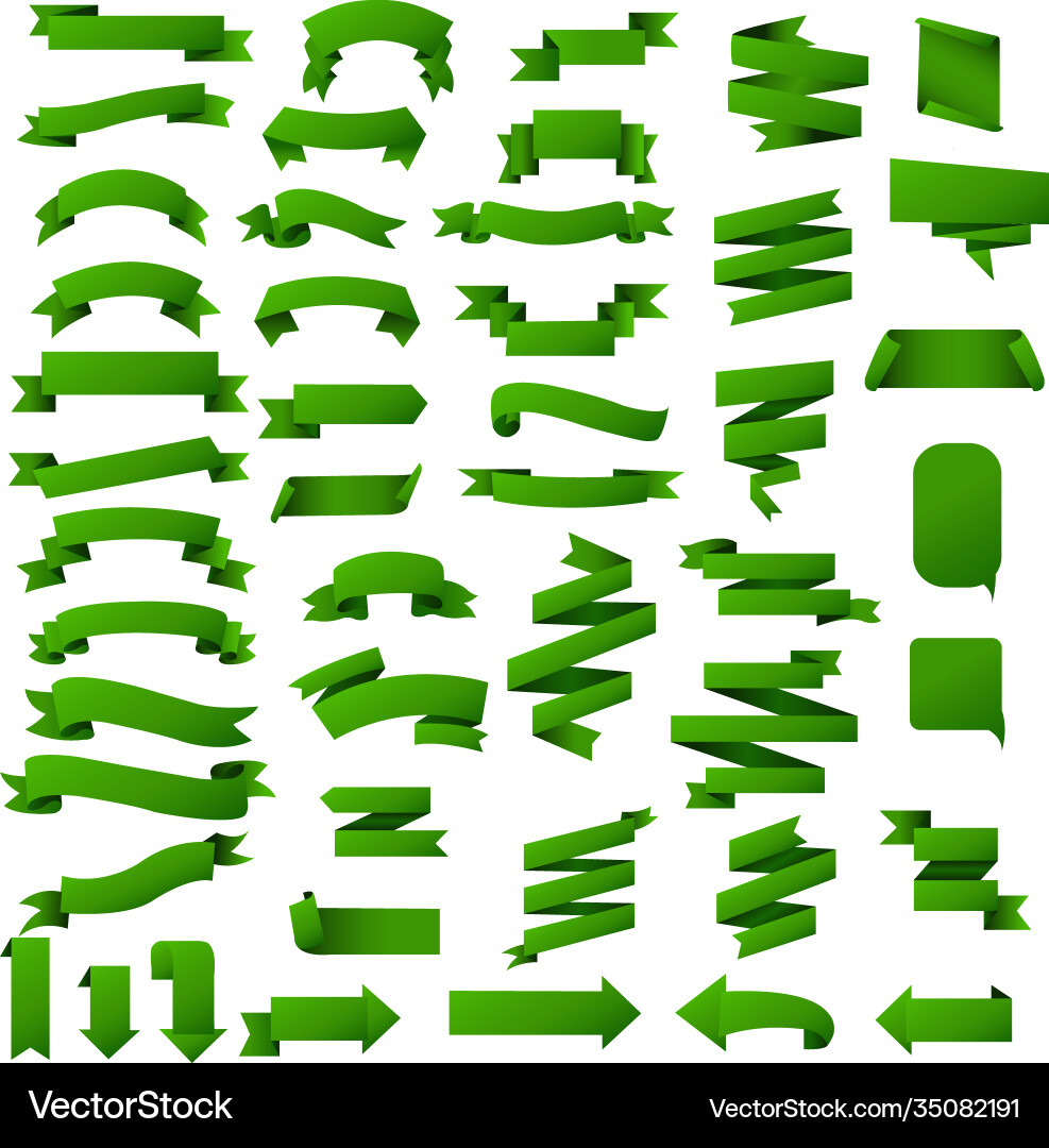 Green ribbon set isolated white background Vector Image