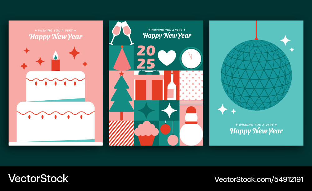 Happy new year 2025 modern art design set in Vector Image