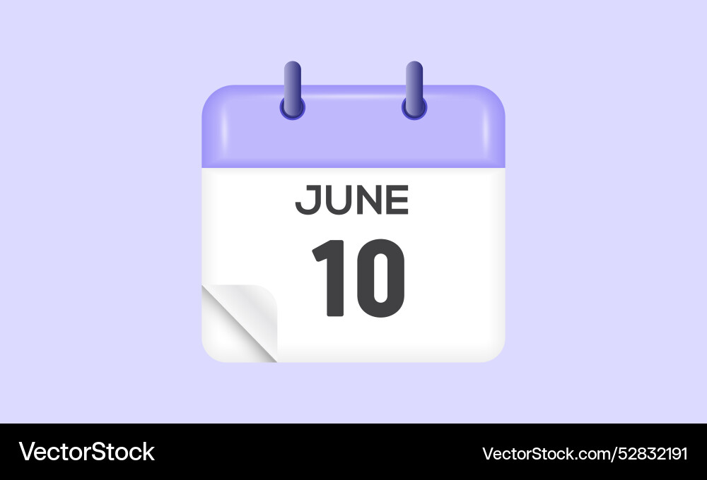 June 10 - calendar and time planner daily Vector Image