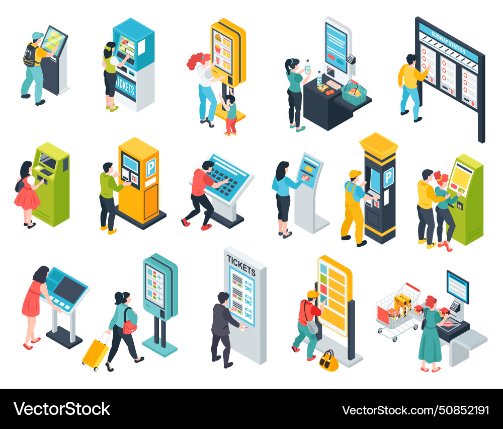 Self service machines set Royalty Free Vector Image