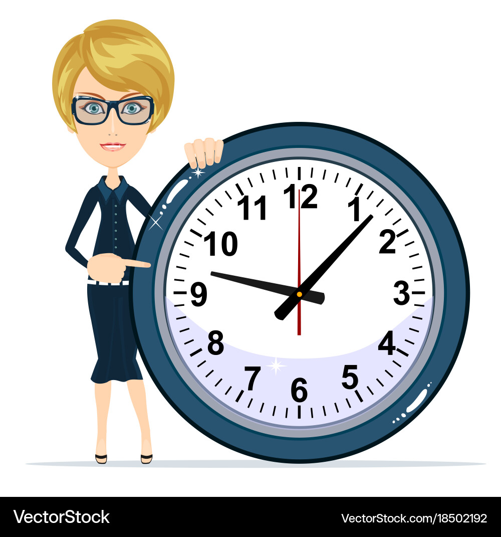 Business woman holding clock time to work Vector Image