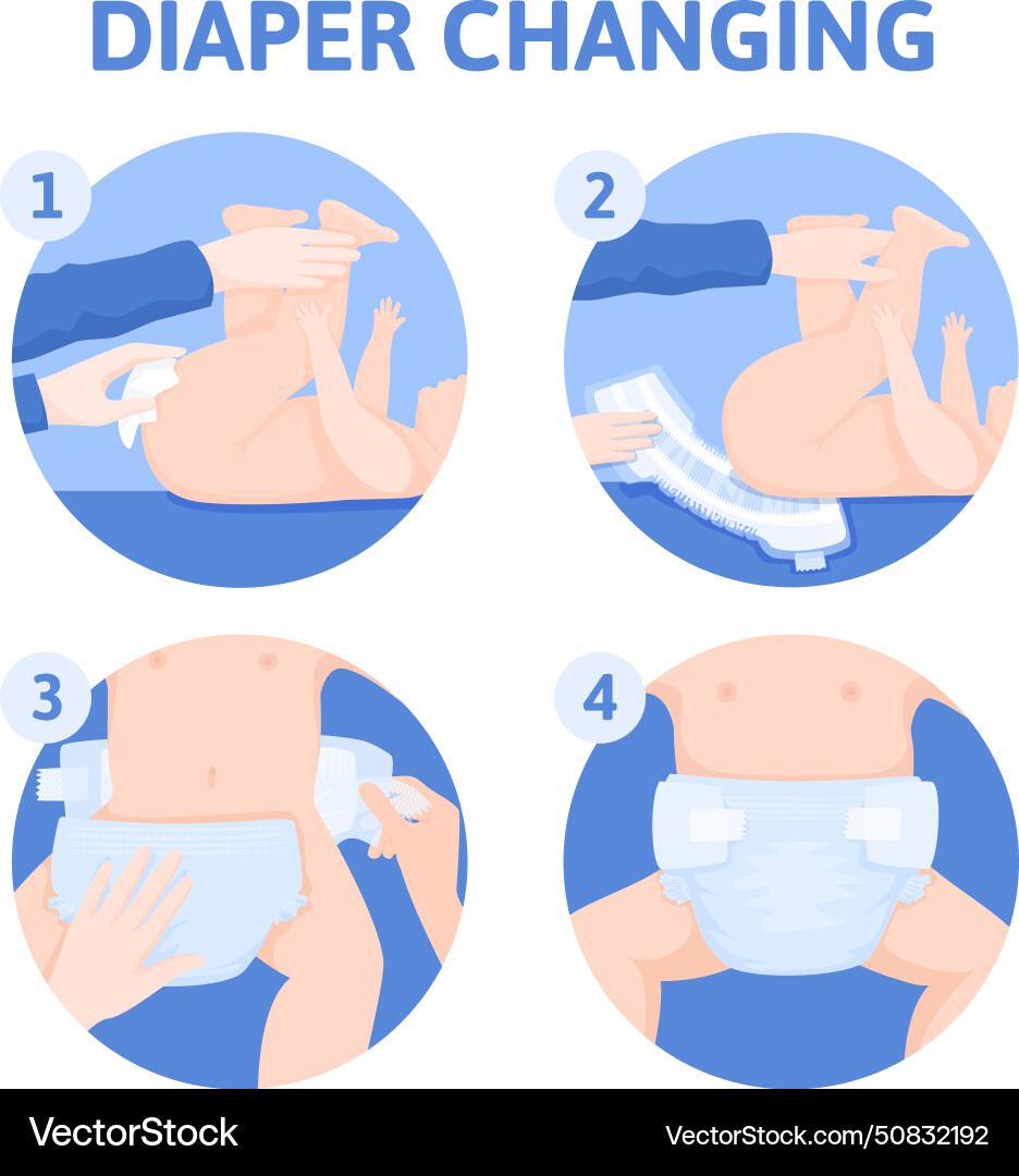 Diaper changing round compositions Royalty Free Vector Image