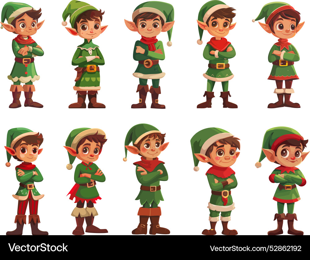 Elves characters set christmas elf child Vector Image